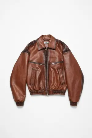 Acne Studios Leather Bomber Jacket - Cognac Brown | Editorialist